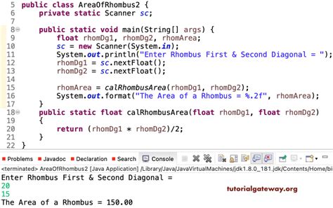 Java Program To Find Area And Perimeter Of A Rhombus