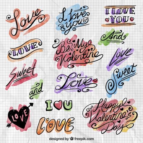 수채화 손으로 그린 발렌타인 데이 요소 프리미엄 벡터