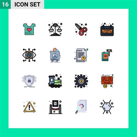 User Interface Pack Of 16 Basic Flat Color Filled Lines Of Vision Manager Scissor Tool Data Day