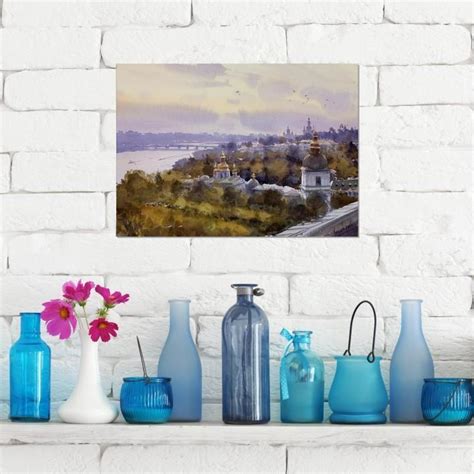 Купити картину «Київ дніпровські краєвиди в жанрі міський пейзаж аквареллю на папері в стилі