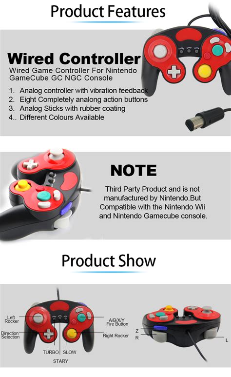 Wired Game Controller For NGC Red Black Game Controller