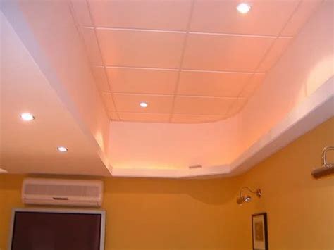 Living Room Interior Grid Ceiling Design Work Provided False Ceiling POP At 120 Square Feet