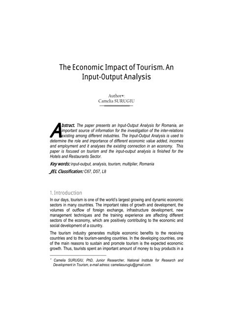 Pdf The Economic Impact Of Tourism An Input Output Analysis