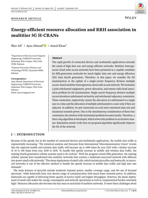 Energy Efficient Resource Allocation And Rrh Association In Pdf