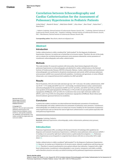Correlation Between Echocardiography And Cardiac Catheterization For The Assessment Of Pulmonary