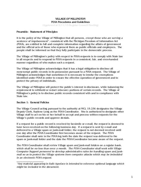 Fillable Online Foia Procedures And Guidelines Village Of Elkton