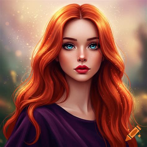 Photorealistic Portrait Of A Young Girl With Bright Red Hair And Green Eyes On Craiyon