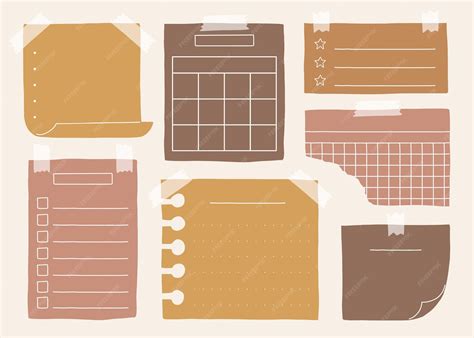 다양한 종이 노트 모음 할 일 목록 플래너 추억을 위한 빈 종이 노트 스티커 및 다양한 스카치 테이프 벡터 플래너 템플릿 프리미엄 벡터