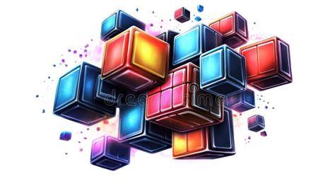 A Colorful Arrangement Of 3d Blocks Showcasing A Playful And Dynamic Design Stock Illustration