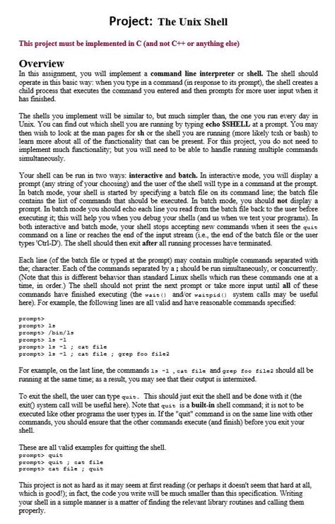 Solved Project The Unix Shell This Project Must Be