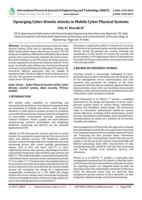 Upsurging Cyber Kinetic Attacks In Mobile Cyber Physical Systems Pdf Databases Computer