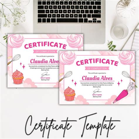 Baking Certificate Of Completion Template Editable Culinary Course Award Printable Pastry