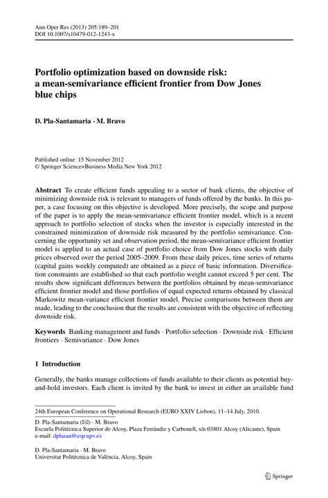 Pdf Portfolio Optimization Based On Downside Risk A Mean Semivariance Efficient Frontier From