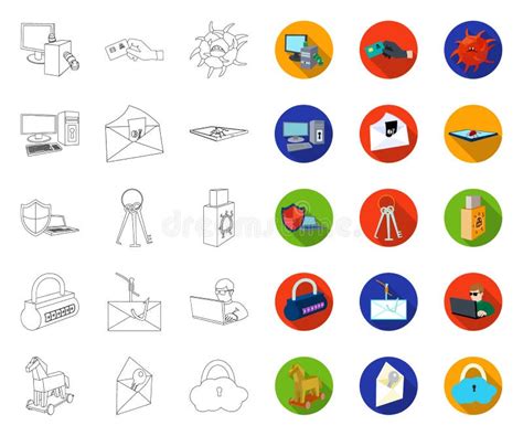 Hacker And Hacking Outlineflat Icons In Set Collection For Design