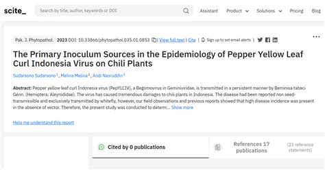 The Primary Inoculum Sources In The Epidemiology Of Pepper Yellow Leaf Curl Indonesia Virus On