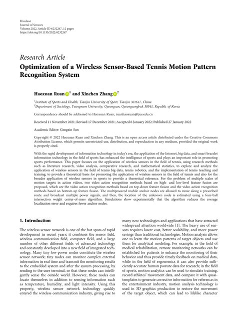 Pdf Optimization Of A Wireless Sensor Based Tennis Motion Pattern Recognition System
