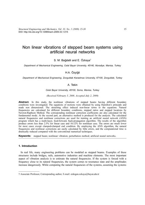 Pdf Non Linear Vibrations Of Stepped Beam Systems Using Artificial Neural Networks