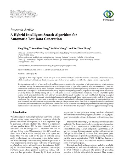 Pdf A Hybrid Intelligent Search Algorithm For Automatic Test Data