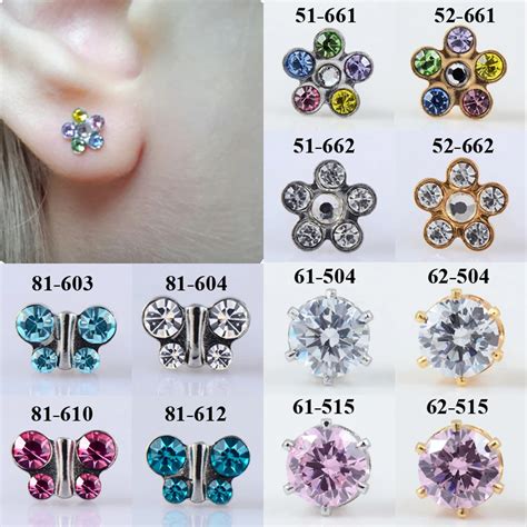 페어 20g 프롱 세트 지르콘 나비 꽃 스테인레스 스틸 귀 연골 Tragus 스터드 귀걸이 피어싱 푸시 백 귀 보석ear