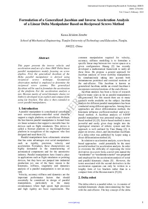 Pdf Formulation Of A Generalized Jacobian And Inverse Acceleration