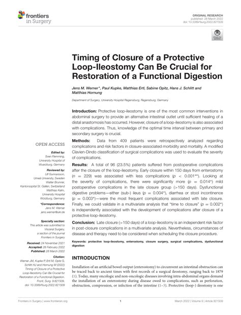 Pdf Timing Of Closure Of A Protective Loop Ileostomy Can Be Crucial For Restoration Of A