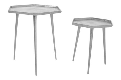 Set Of 2 Hexagonal Side Tablesmetallic Silver Finish Bedside Table Set Of 2 Hexagonal Side Tablesmetallic Silver Finish Bedside Table