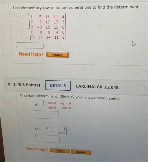 Solved Use Elementary Row Or Column Operations To Find The Chegg Com