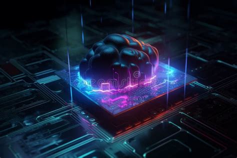 Neon Cloud And Microchip Fusion Of Iot Technology In Sci Fi World Stock Illustration