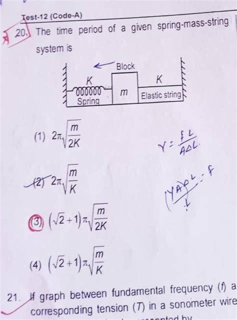 Rest 12 Code A20 The Time Period Of A Given Spring Mass String System