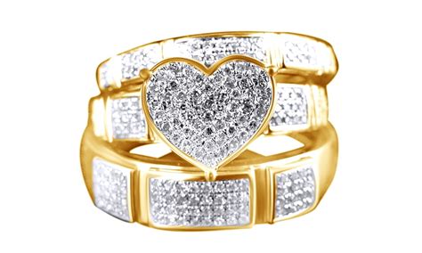 Affy White Natural Diamond Engagement And Wedding Trio Bridal Ring Set In