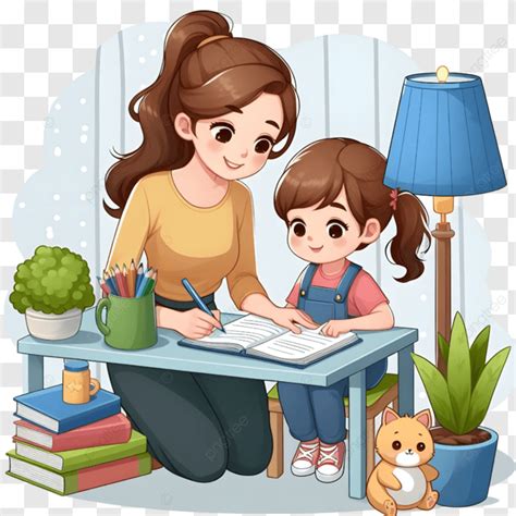 Madre Ayudando A Su Hijo A Hacer La Tarea Png Dibujos Madre Ayudando A