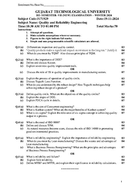 Quality And Reliability Engineering Exam Notes Gtu 3171929 Studocu