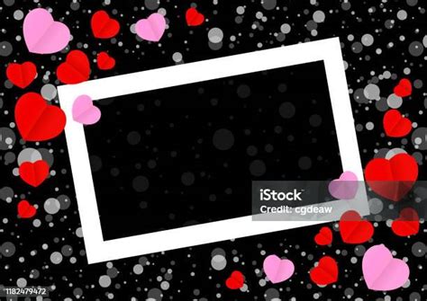 빈 흰색 프레임과 템플릿 배너 발렌타인 카드 검은 배경 발렌타인 배경에 대한 검은 색에 많은 하트 모양 하트 모양 장식 이미지 검은 색 밸런타인데이에 대한 스톡 벡터 아트