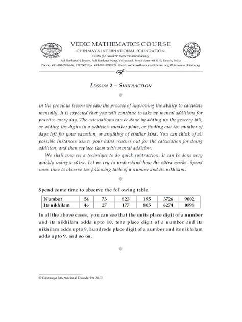 Lesson 2 Subtraction Pdf