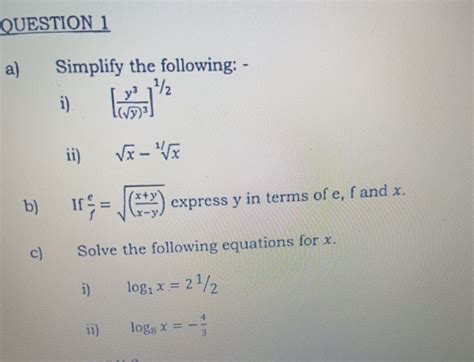 Solved Question 1 A Simplify The Following I Y3