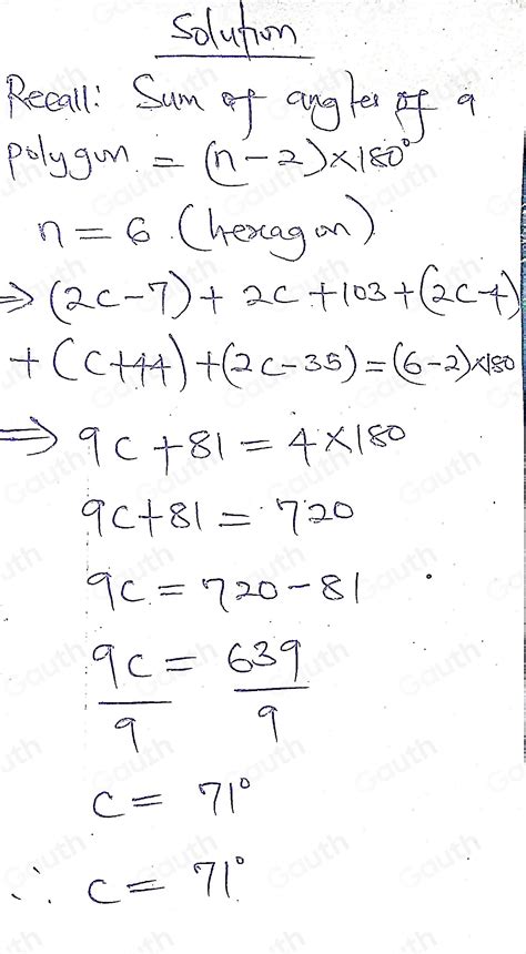 solved the diagram shows a convex polygon what is the value of c c