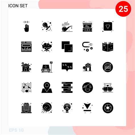 Pictogram Set of 25 Simple Solid Glyphs of down play button pipe money ecommerce Editable Vector ...