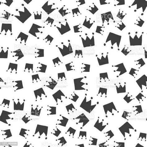 흑백 크라운 요소와 추상적 인 매끄러운 패턴 디자인에 대한 벡터 텍스처입니다 혼돈의 페인트 모양과 간단한 현대적인 질감 여왕에