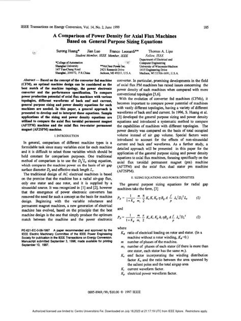 a comparison of power density for axial flux machines based on general