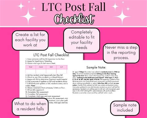 Editable Post Fall Checklist For Lpn Lvn Charge Nurse In Long Term Care Etsy