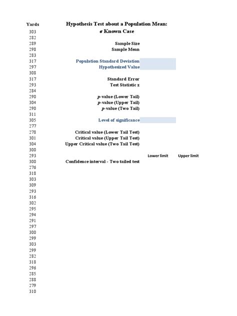 Hypothesis Testing Templates On Excel Pdf P Value Standard Error