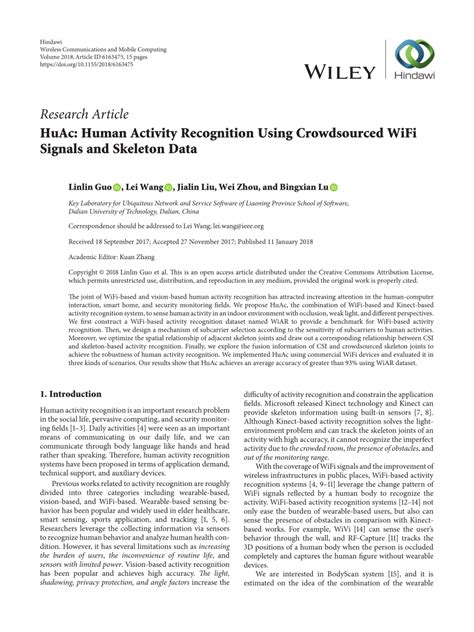 Pdf Huac Human Activity Recognition Using Crowdsourced Wifi Signals And Skeleton Data