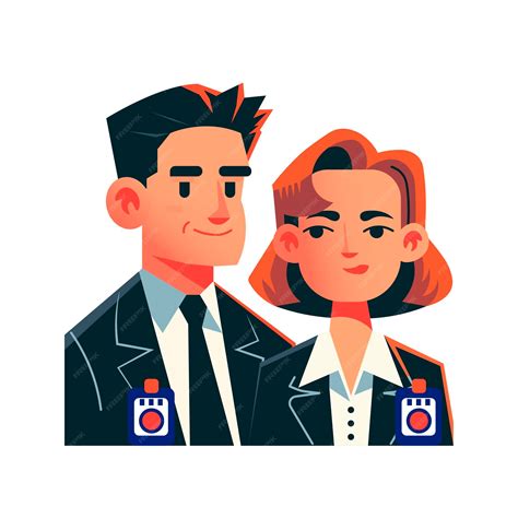 Cartoon Portrait Of Special Agents Male And Female Police Officers