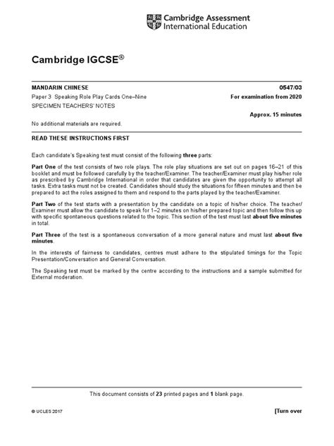 2020 Specimen Paper 3 Teachers Notes Pdf Question Communication