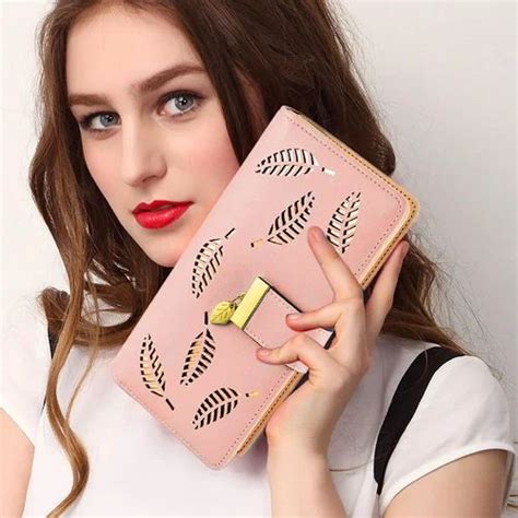 SANNIDHI Women S Leather Wallet Hollow Leaf Pattern Bifold Long Wallet Pink At Rs