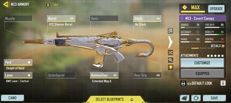 M13 Covert Canopy With Diamond Completionist Skin R Codmobile Loadouts