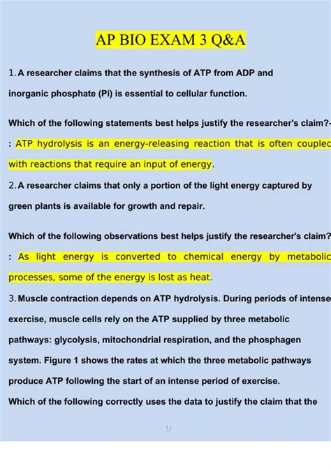 Ap Biology Exam Practice Test Bundled Ap Biology Unit 3 Exam Review Questions With 100