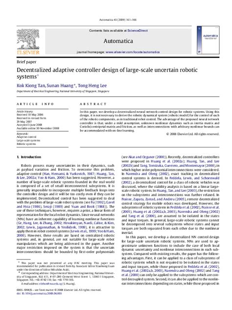 Pdf Decentralized Adaptive Controller Design Of Large Scale Uncertain Robotic Systems