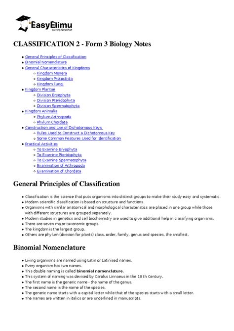 Form 3 Biology Notes On Classification Hs Classification 2 794 Studocu