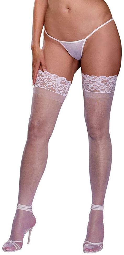Lacey Garter Thigh High Stockings White One Size Artofit